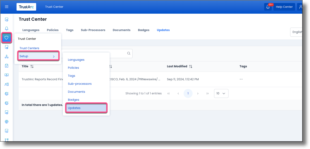 Creating Updates – TrustArc Help Center
