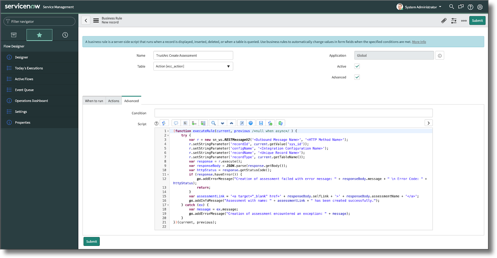 Setting up the Integration on ServiceNow – TrustArc Help Center