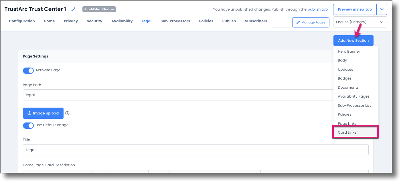 Adding links to pages using a card layout – TrustArc Help Center