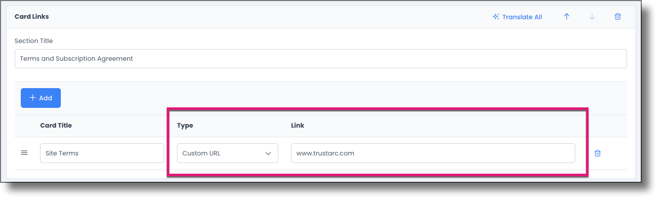 Adding links to pages using a card layout – TrustArc Help Center