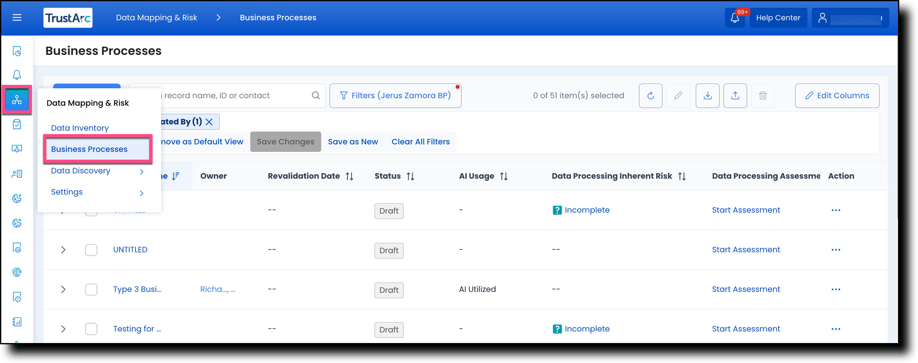 Creating a Standard Business Process Record – TrustArc Help Center