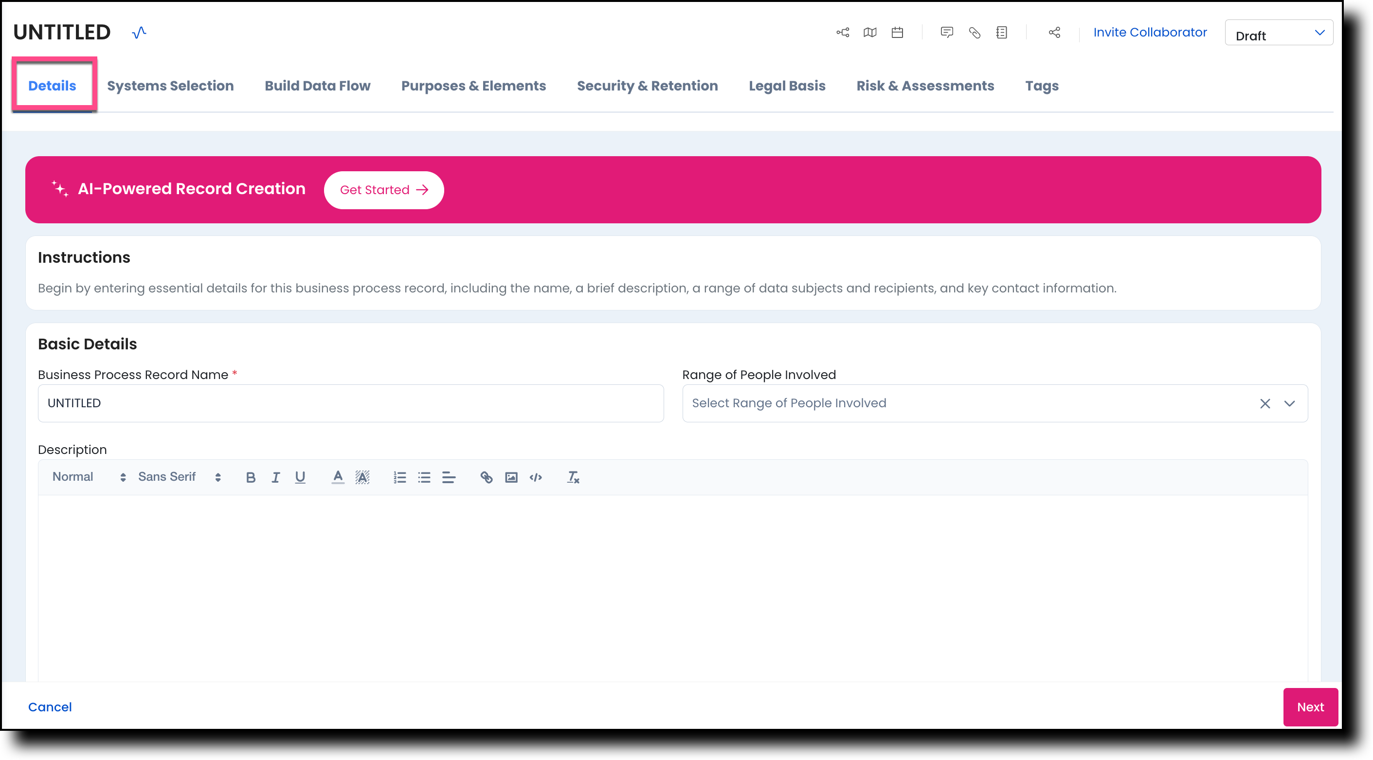 Creating a Standard Business Process Record – TrustArc Help Center