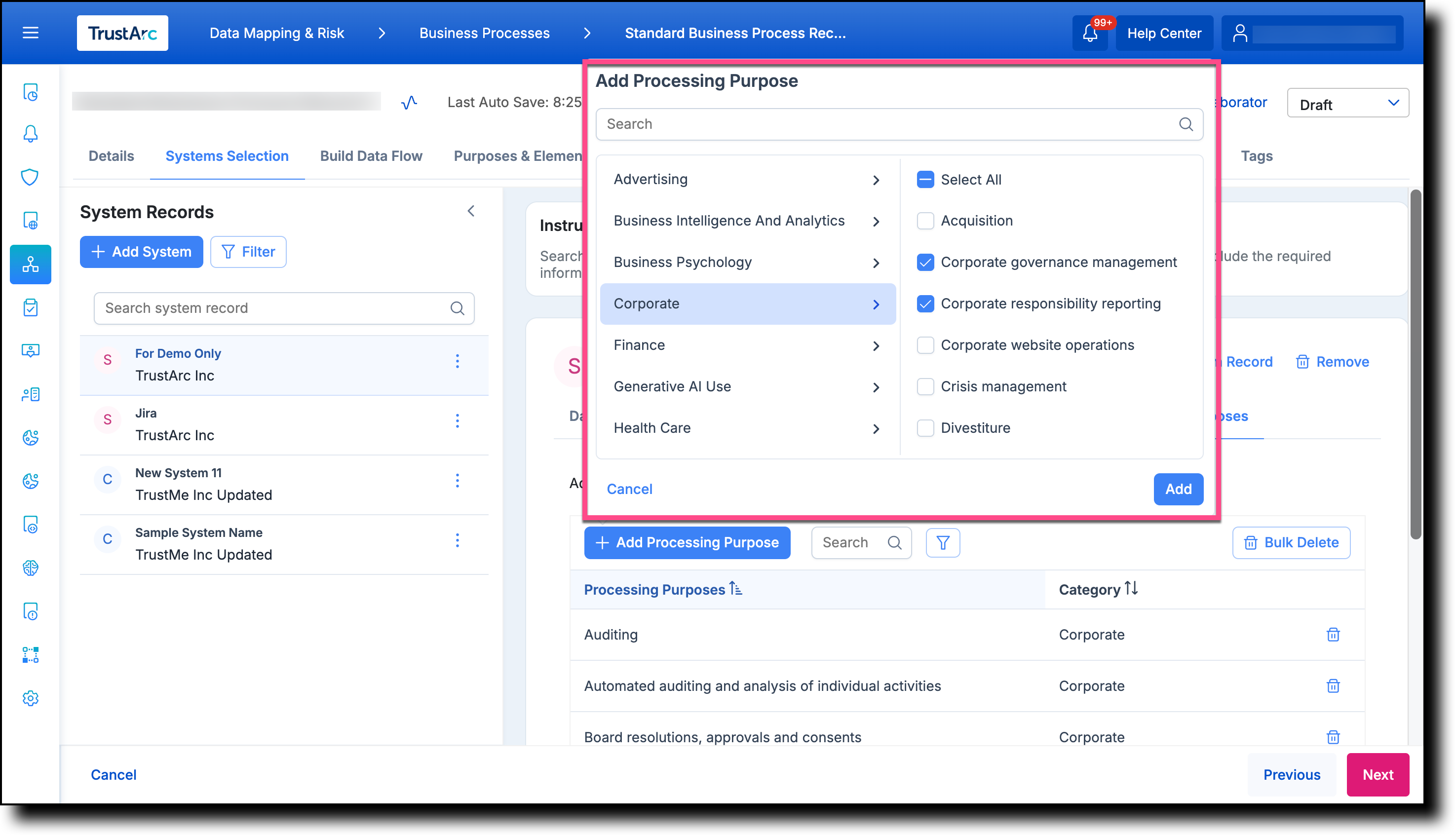 Creating a Standard Business Process Record – TrustArc Help Center