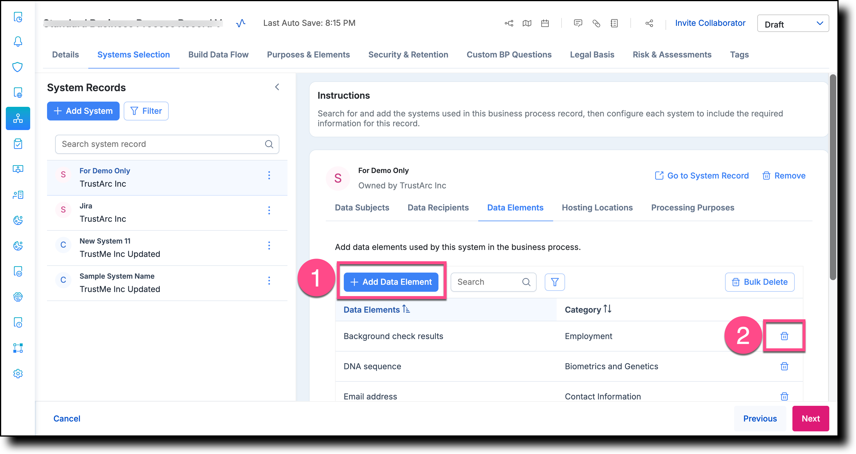 Creating a Standard Business Process Record – TrustArc Help Center