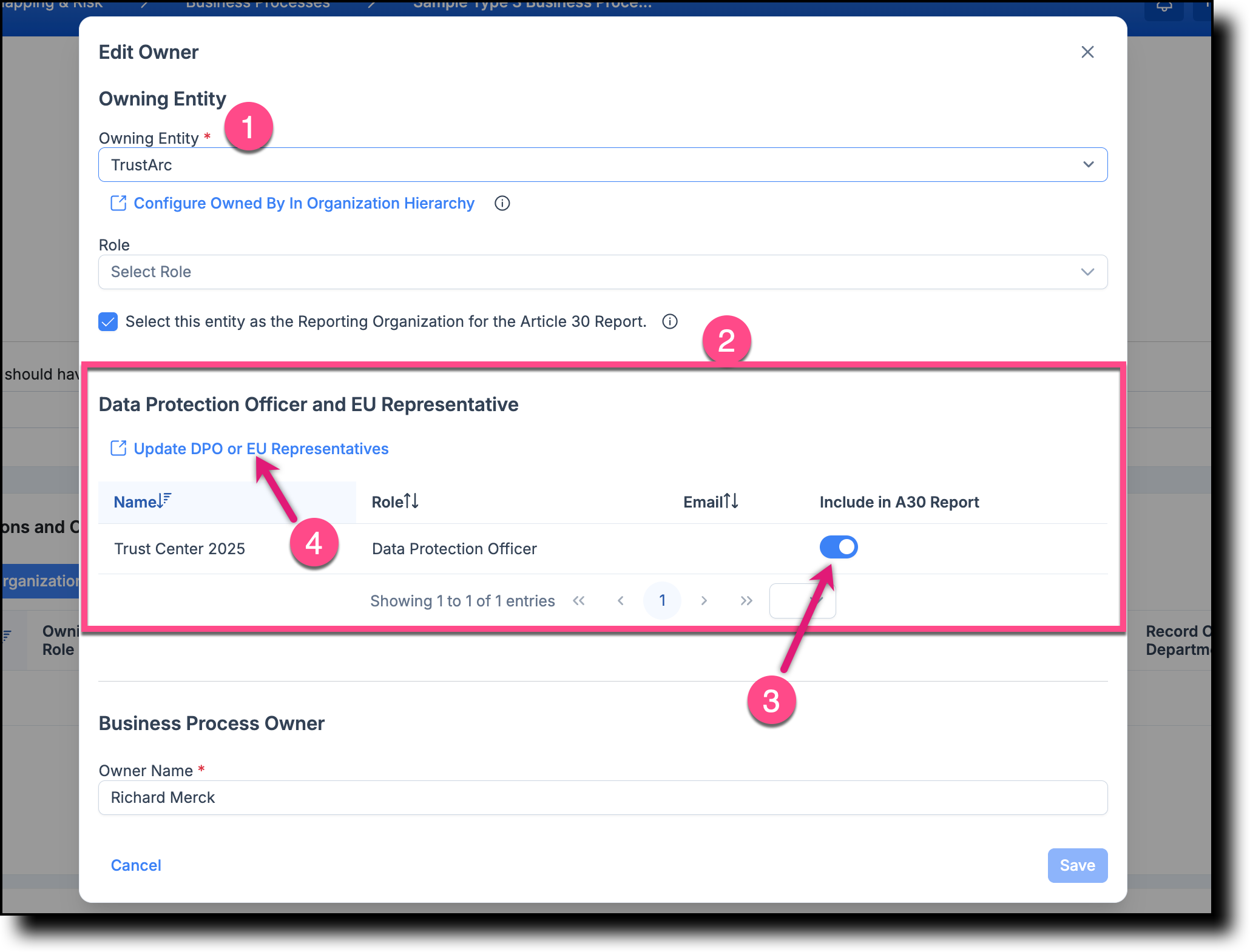 Creating a Simple Business Process Record – TrustArc Help Center