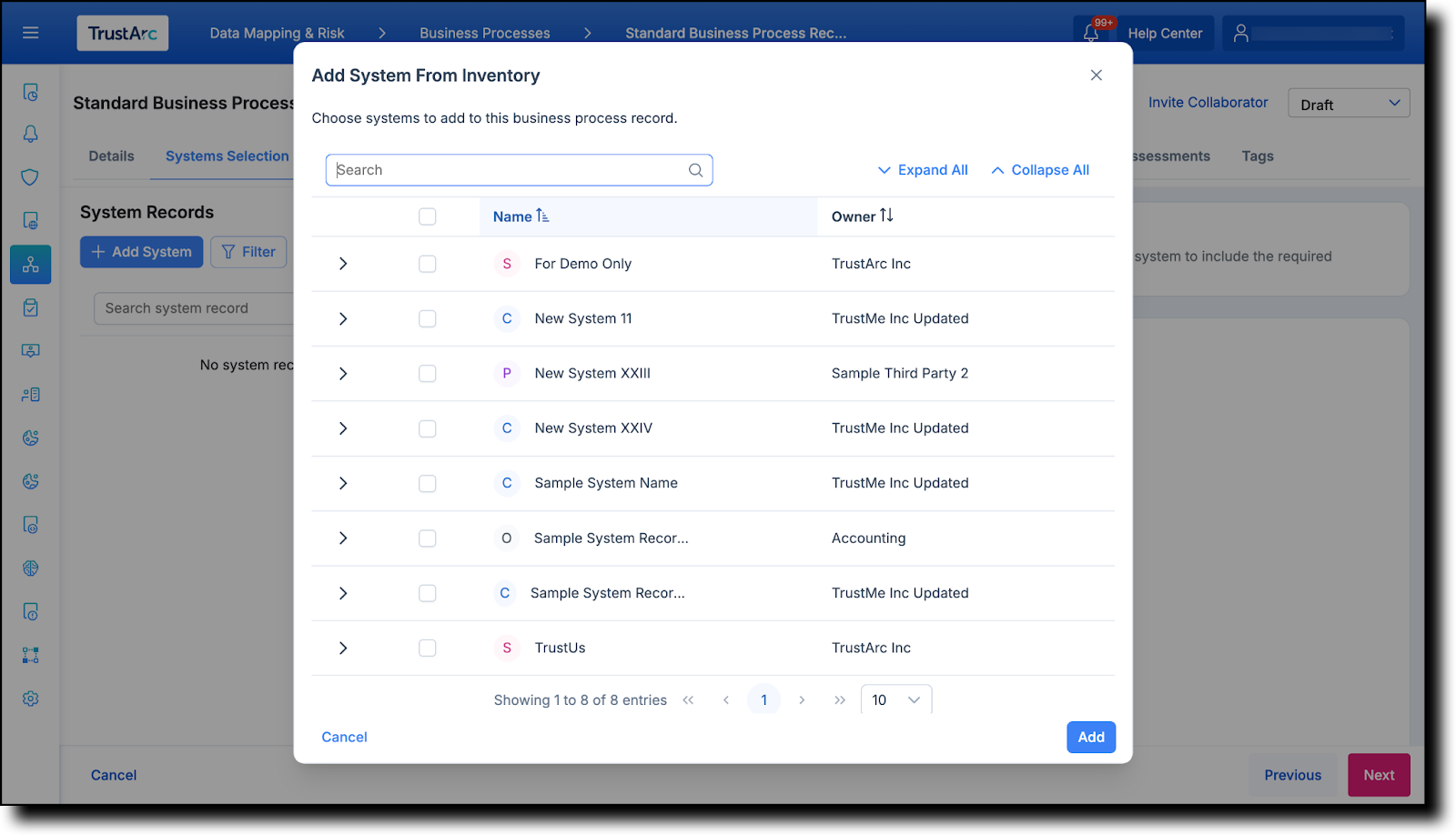 Creating a Simple Business Process Record – TrustArc Help Center