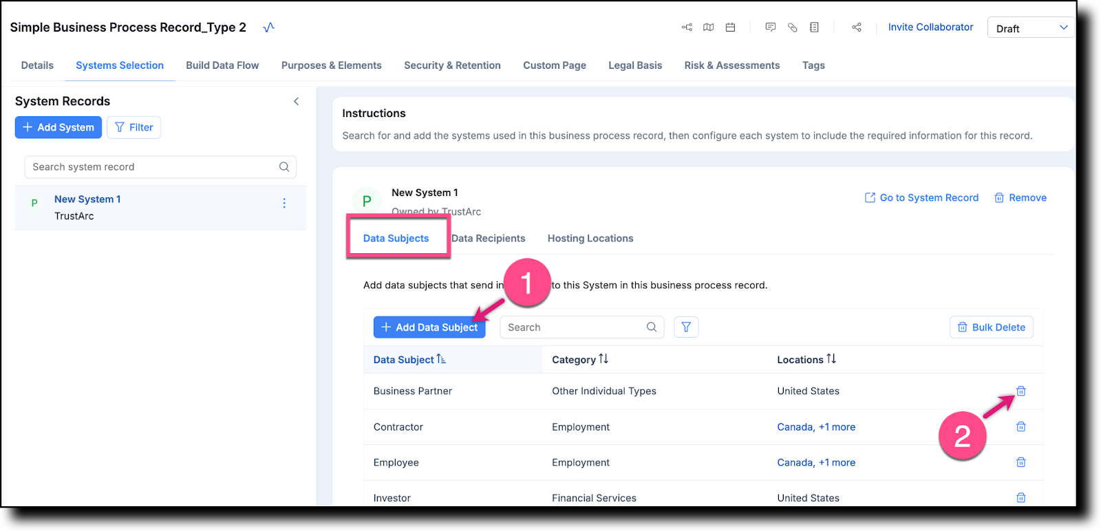 Creating a Simple Business Process Record – TrustArc Help Center