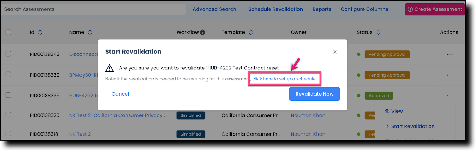 Manually setting up approved assessments for revalidation – TrustArc Help Center