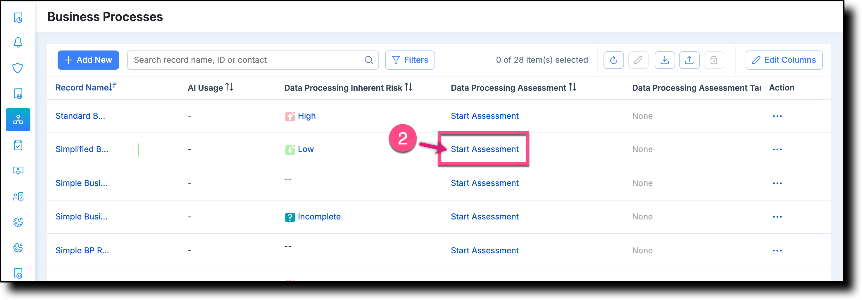Starting a Residual Risk Assessment from the Hub list pages – TrustArc ...