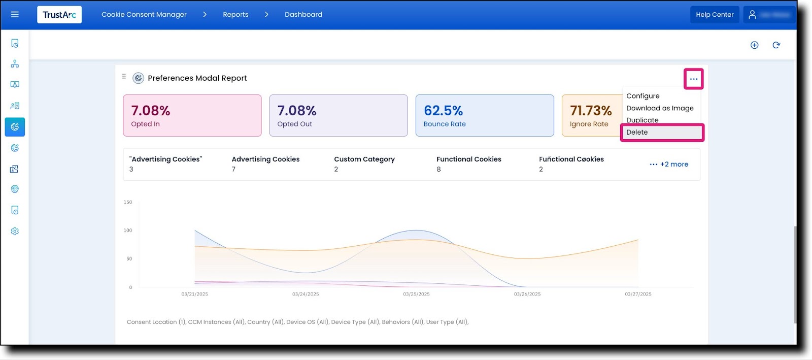 Delete a Preferences Modal Report – TrustArc Help Center
