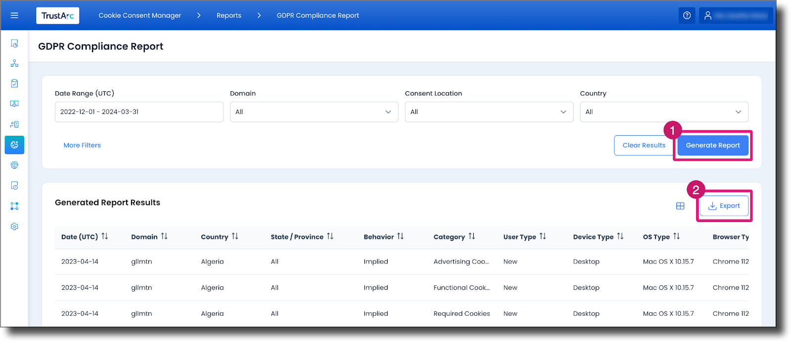 Exporting GDPR Compliance Report – TrustArc Help Center