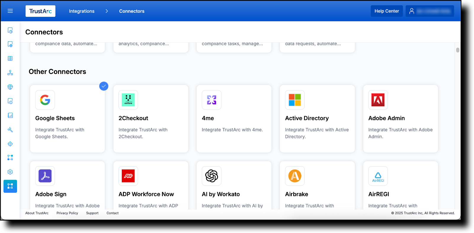 Exploring the Connectors Tab – TrustArc Help Center