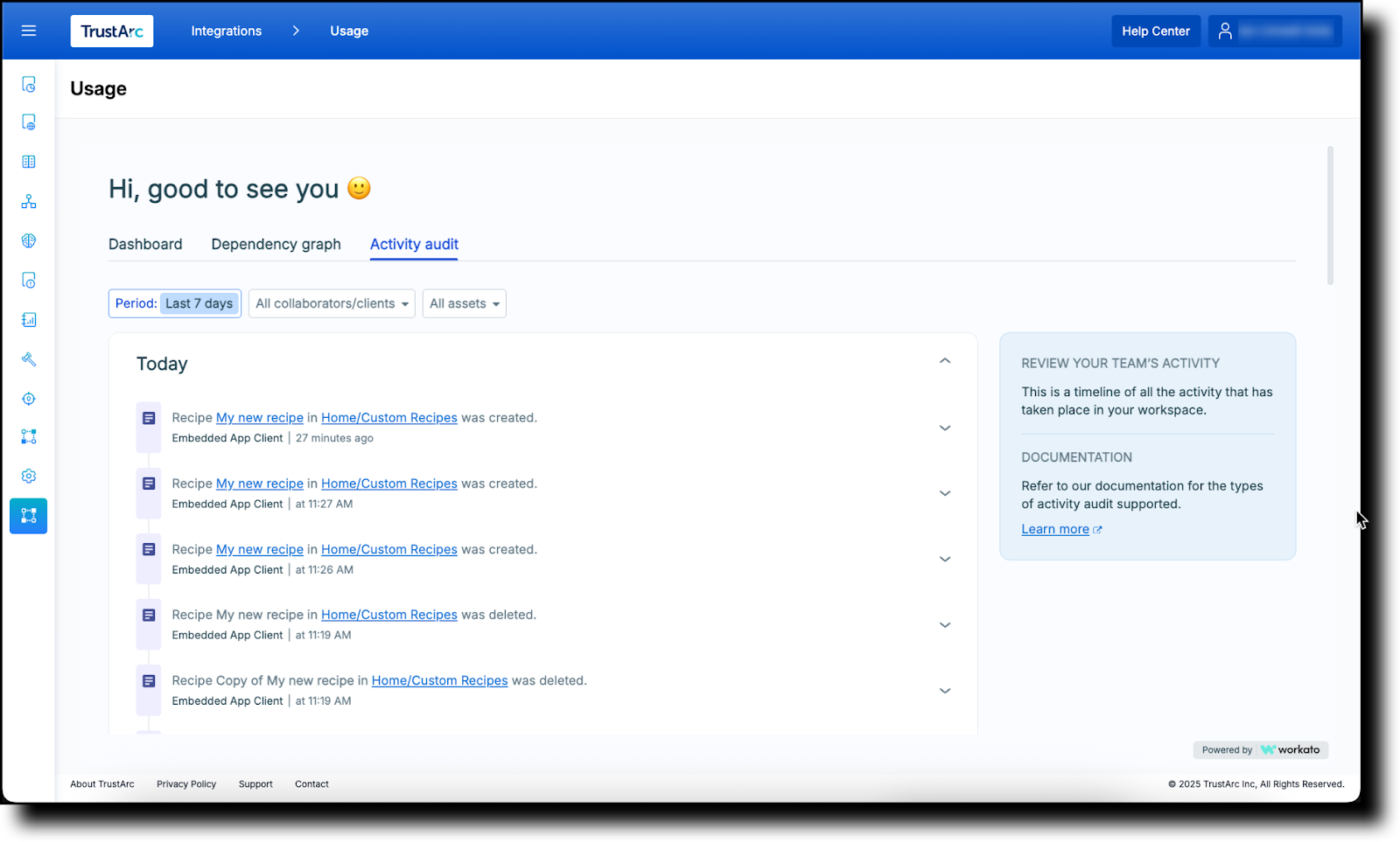 Usage - Activity Audit Tab – TrustArc Help Center