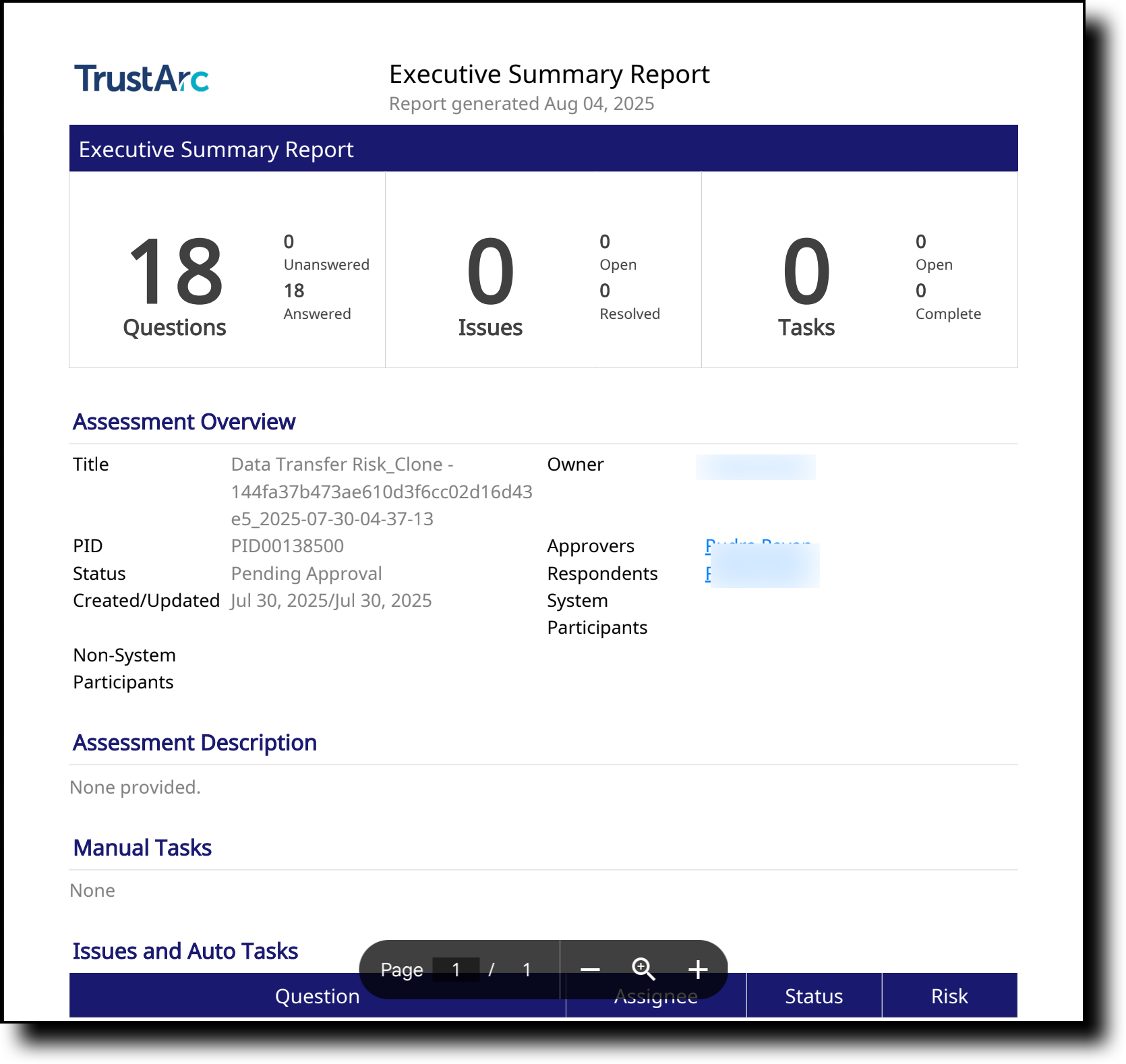 Single-Assessment Reports – TrustArc Help Center