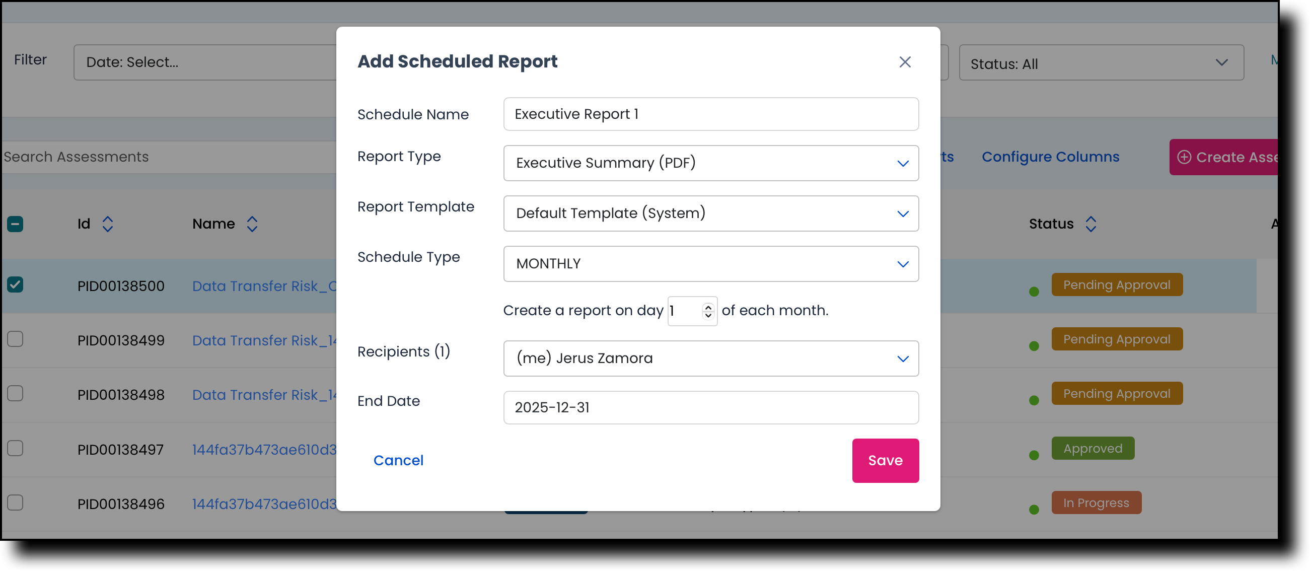 Scheduling Assessment Reports – TrustArc Help Center
