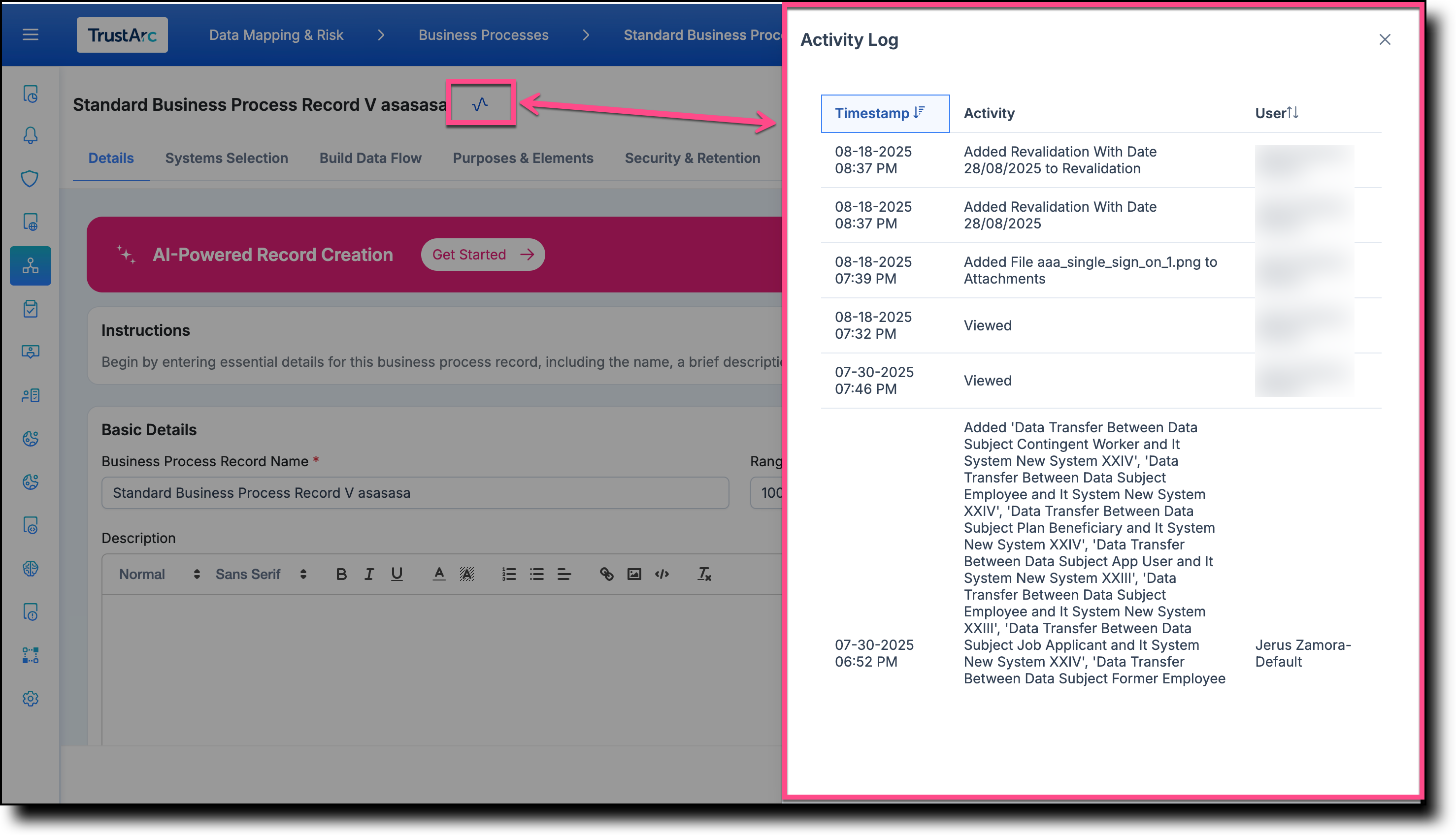 Creating a Standard Business Process Record – TrustArc Help Center