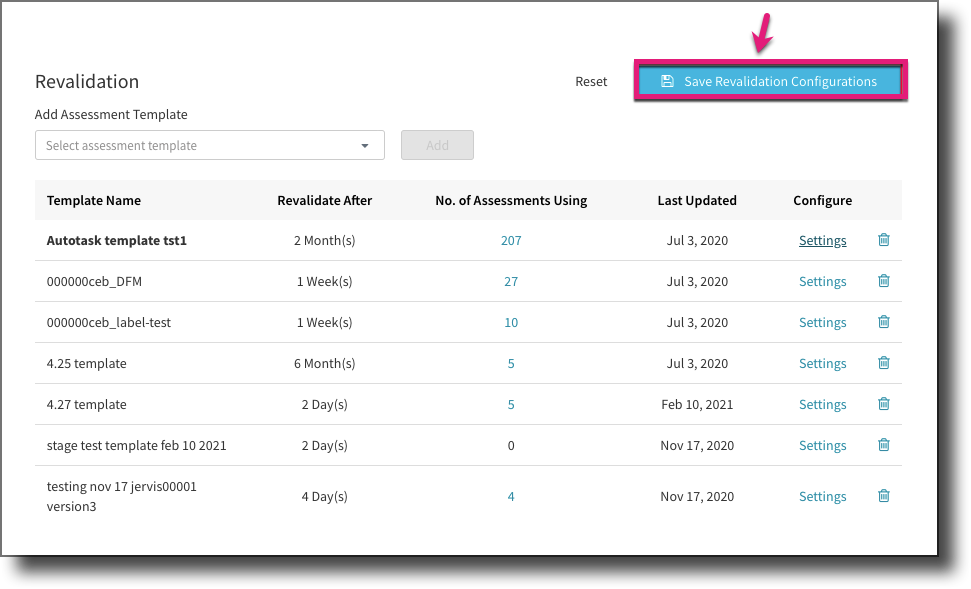 Configuring the Assessment Revalidation Settings on a Template Level ...