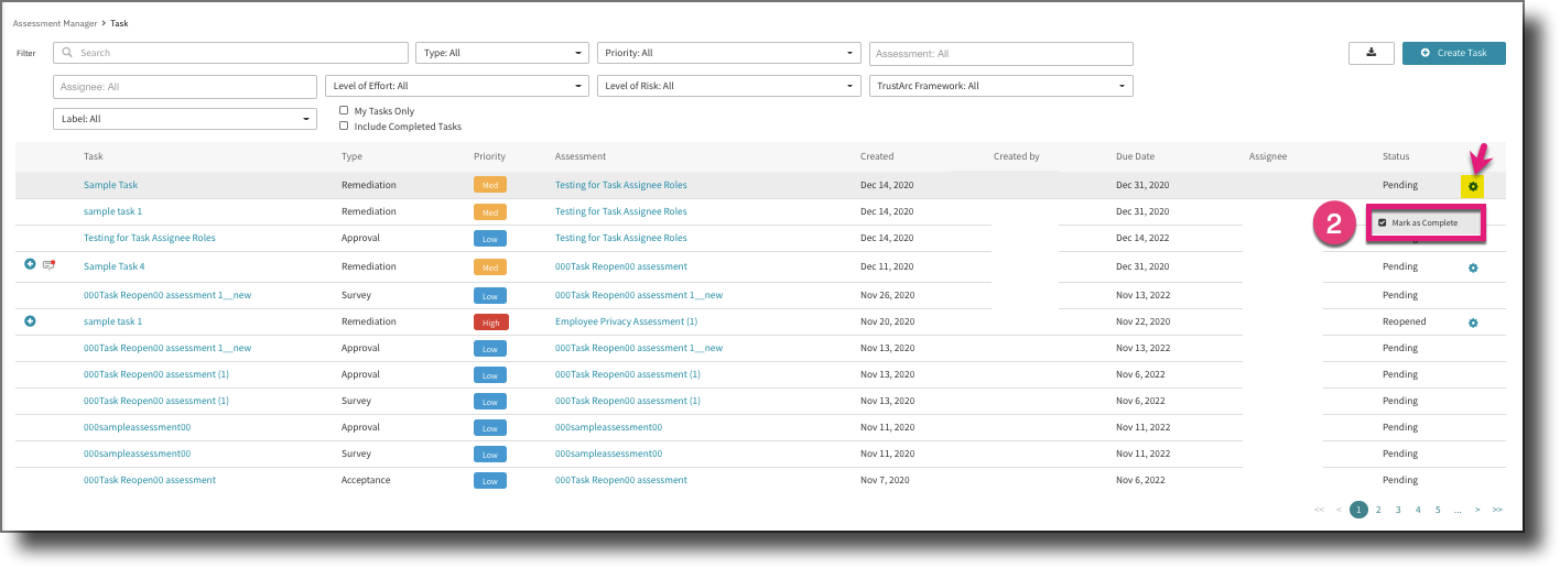 Completing an Assessment Task – TrustArc