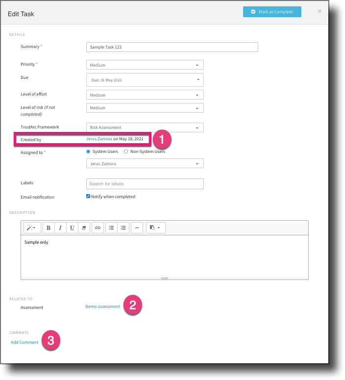 Editing an Assessment Task – TrustArc