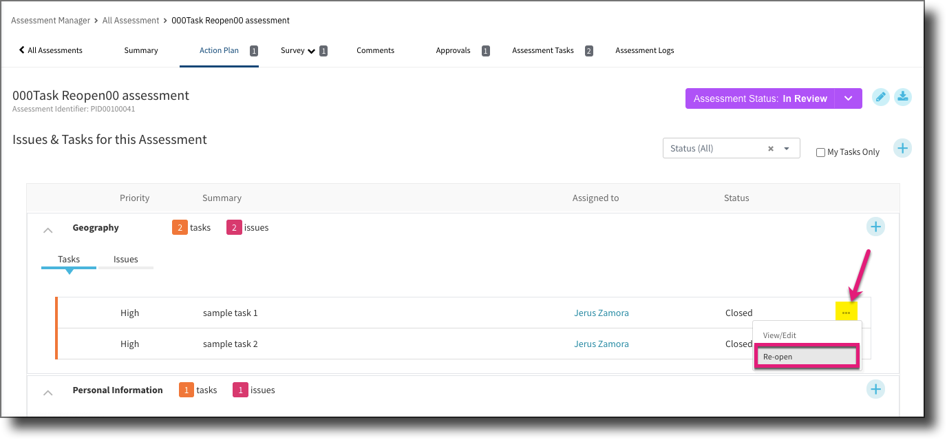 Reopening Assessment Tasks – TrustArc