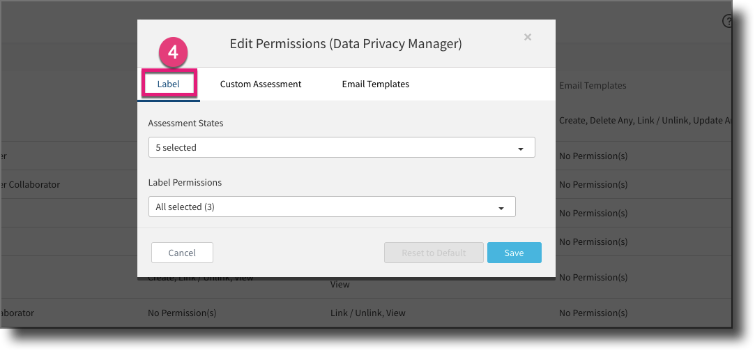 Configuring labels permissions per role – TrustArc