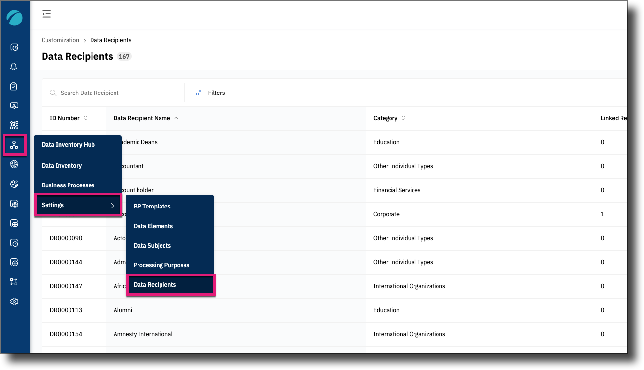 Editing Custom Data Recipients – TrustArc
