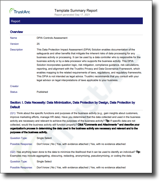Exporting an Assessment Template – TrustArc