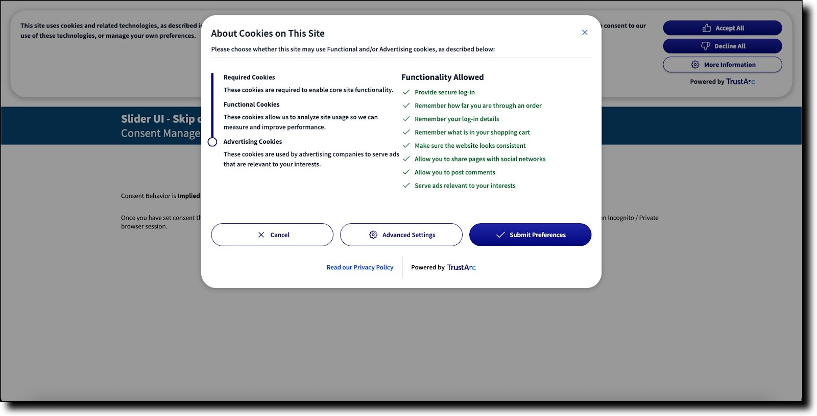 Extra Features – TrustArc Help Center