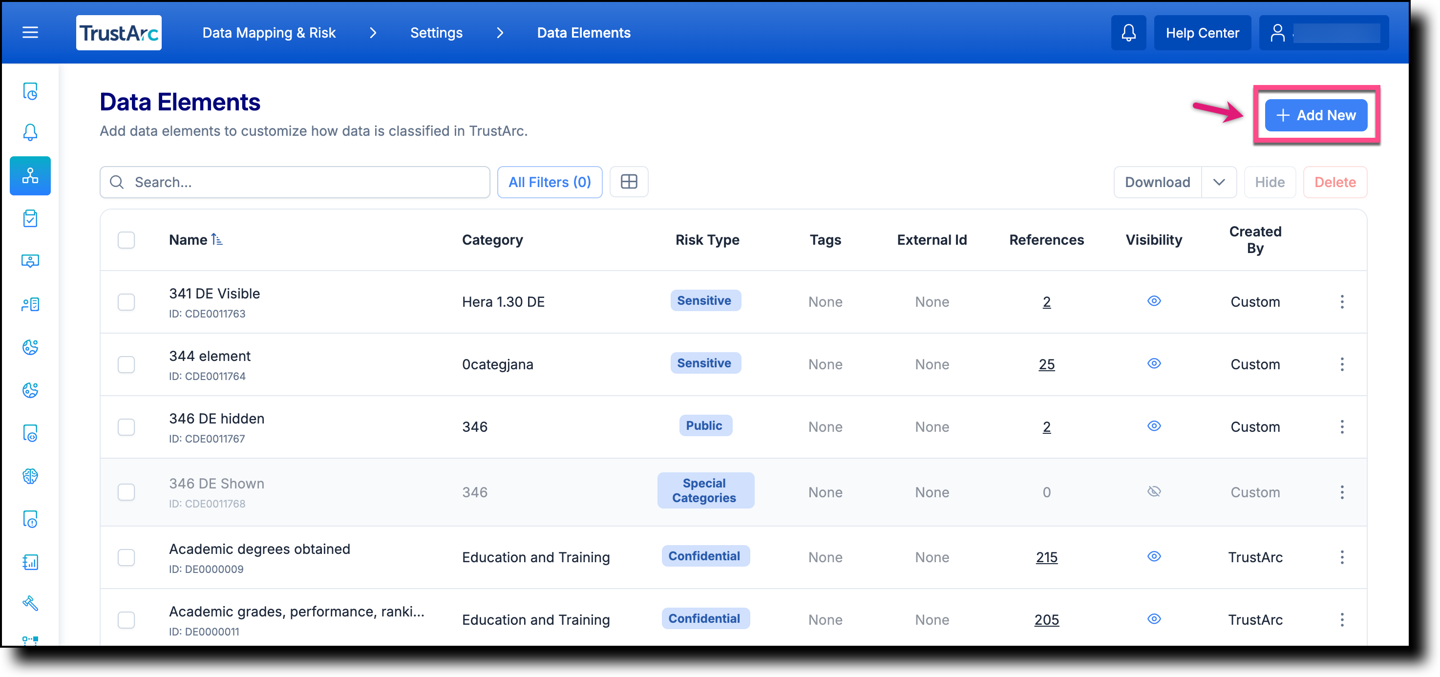 Creating Custom Data Elements and Categories – TrustArc Help Center