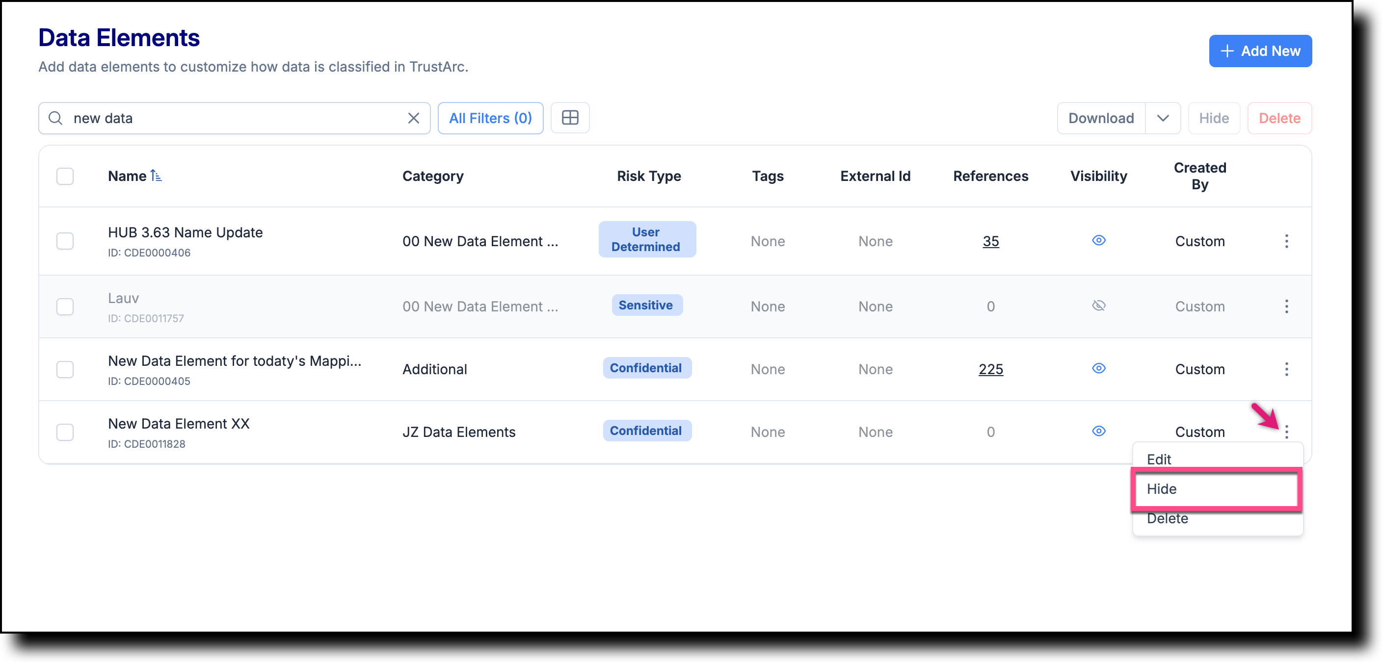 Hiding Data Elements – TrustArc Help Center