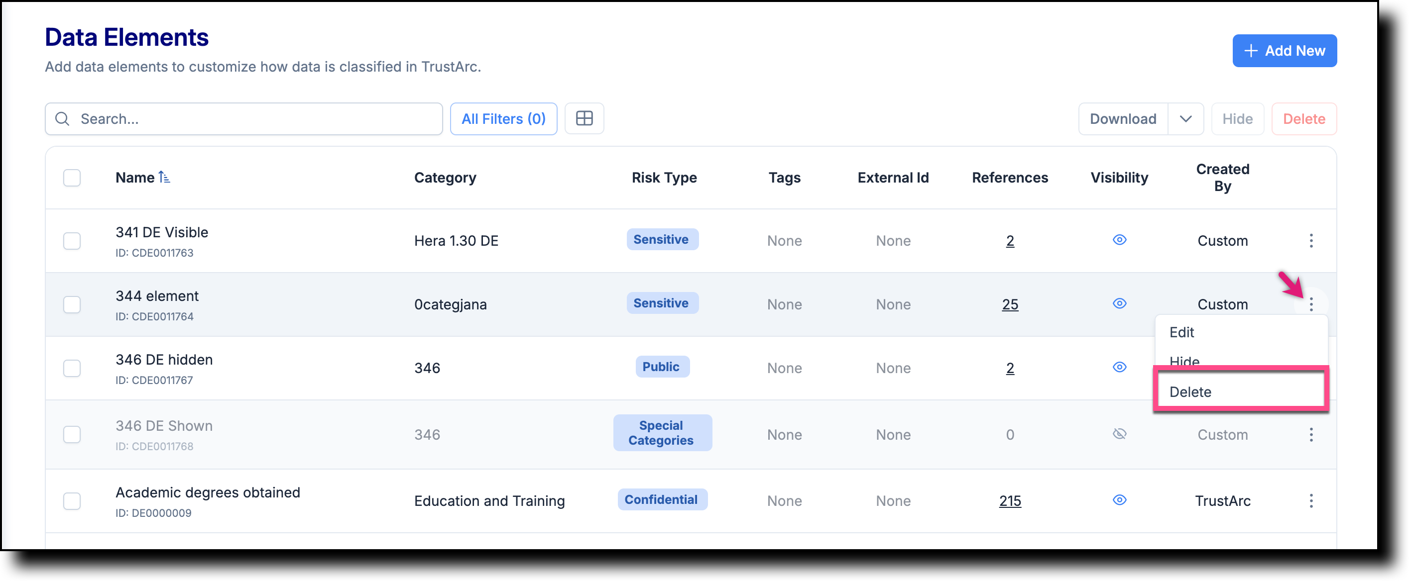 Deleting Custom Data Elements – TrustArc Help Center