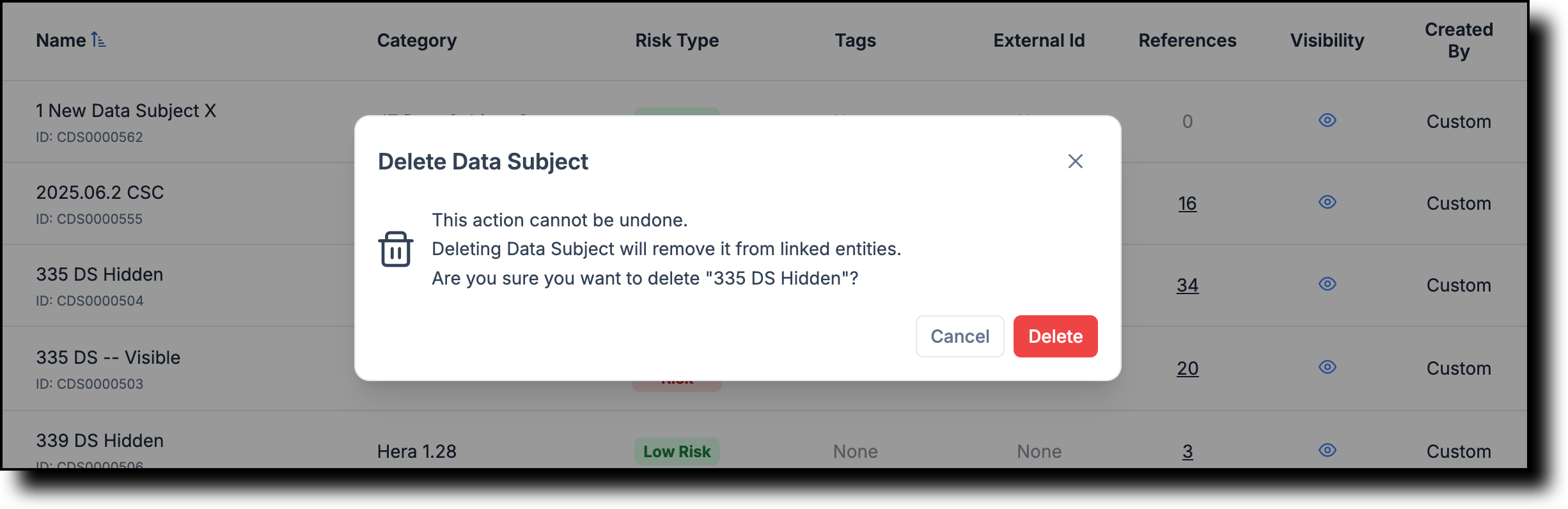 Deleting Custom Data Subjects – TrustArc Help Center