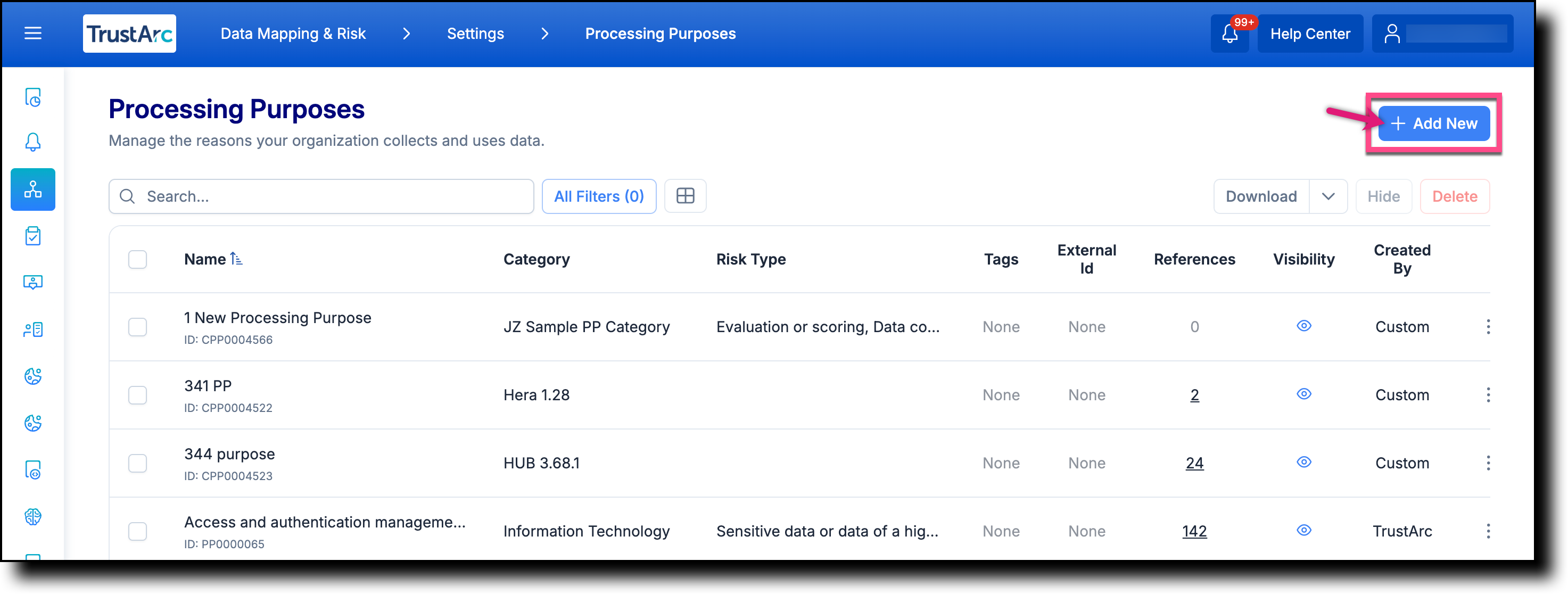 Creating Custom Processing Purposes and Categories – TrustArc Help Center