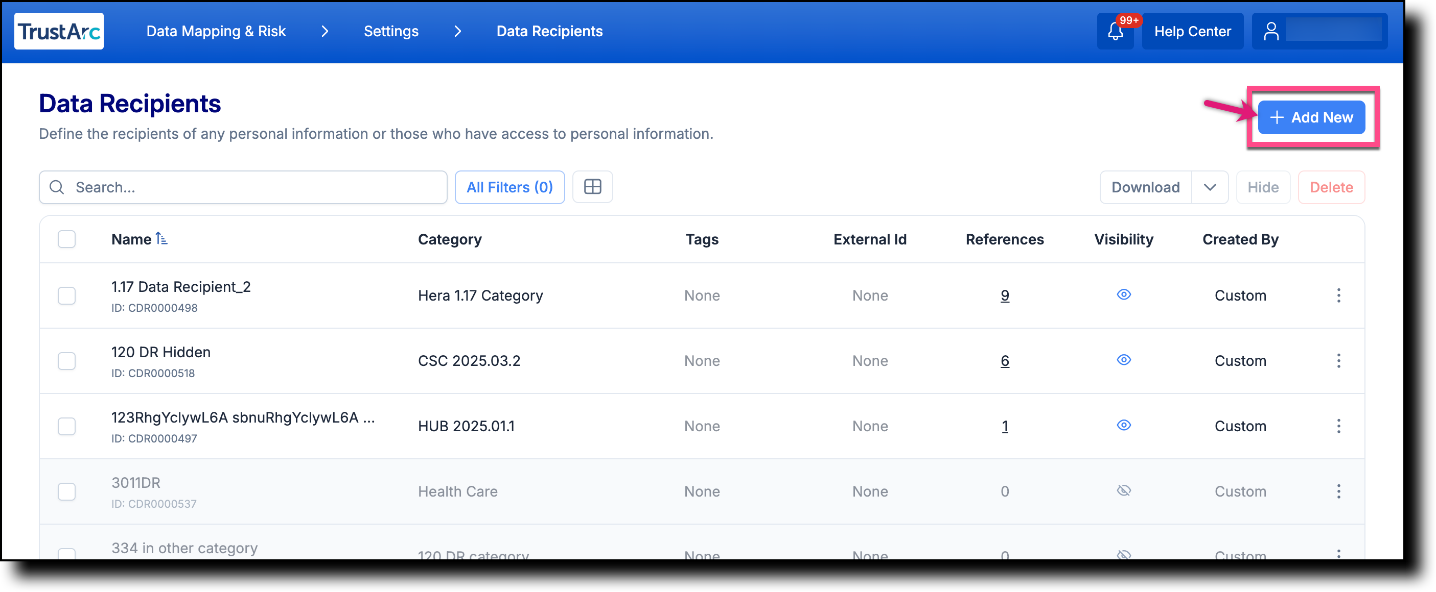 Creating Custom Data Recipients and Categories – TrustArc Help Center