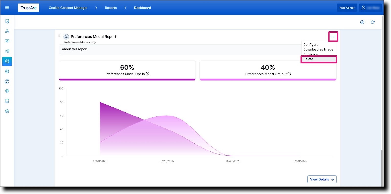 Delete a Preferences Modal Report – TrustArc Help Center