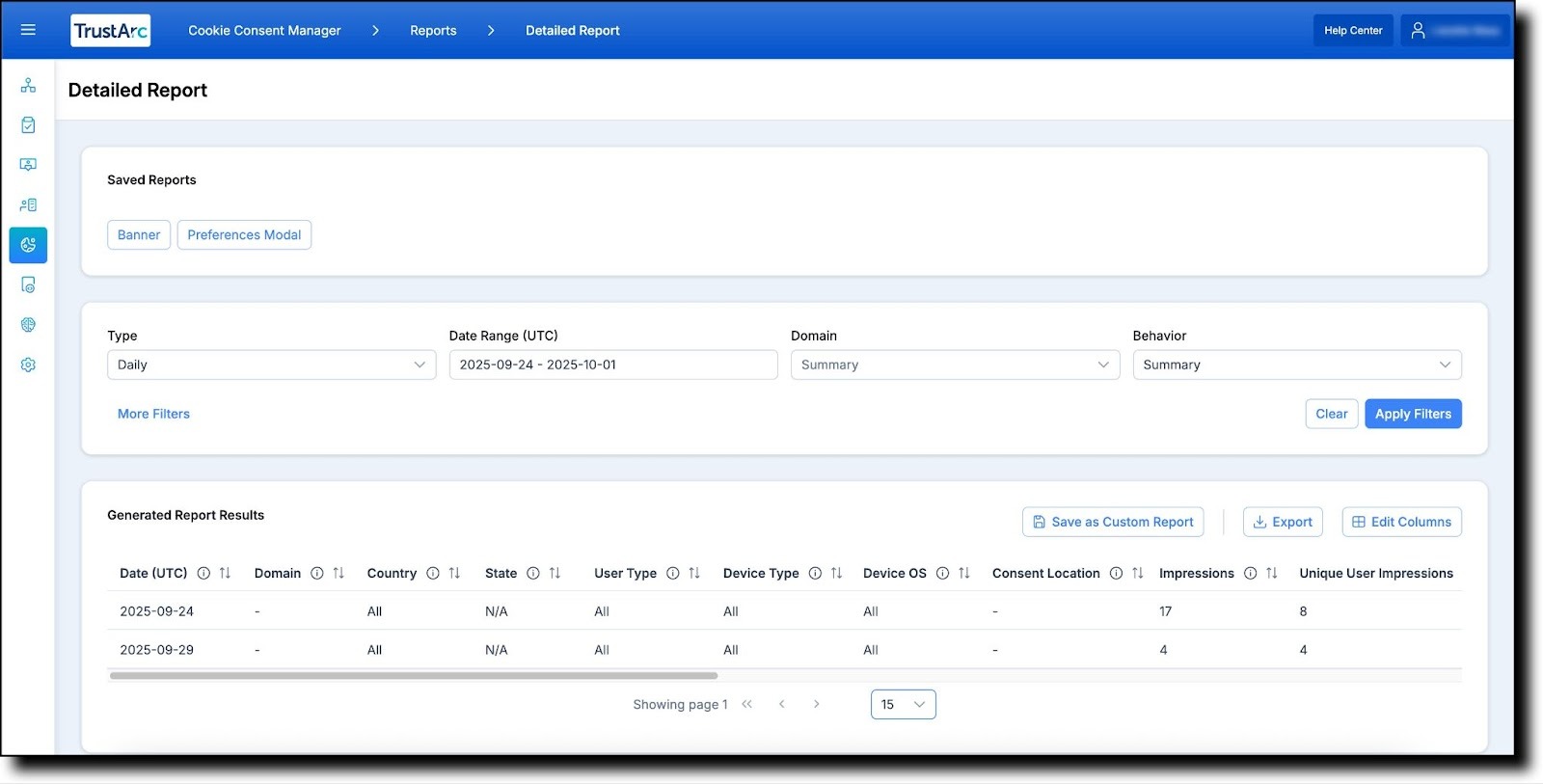 Detailed Report Page – TrustArc Help Center