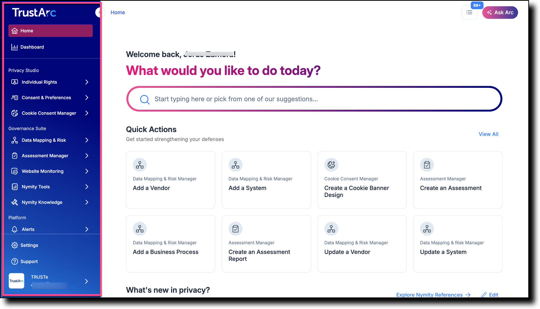 Redesigned Left Navigation – TrustArc Help Center