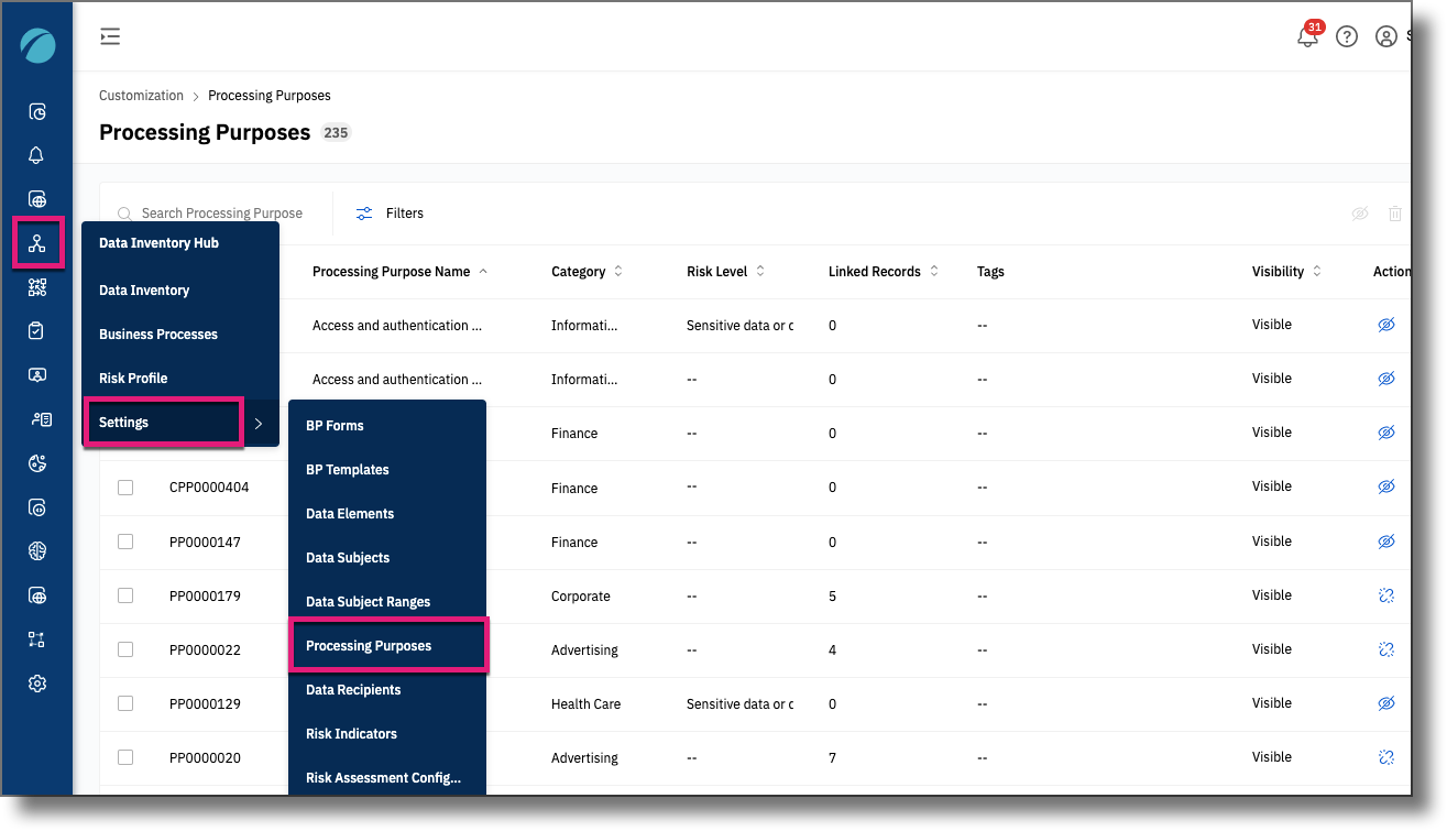 Creating Custom Processing Purposes and Categories – TrustArc