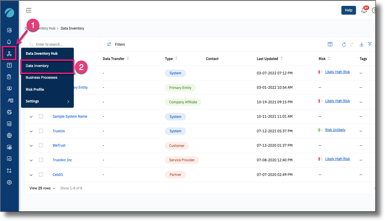 Configuring Columns In The Data Inventory All Records Page Trustarc