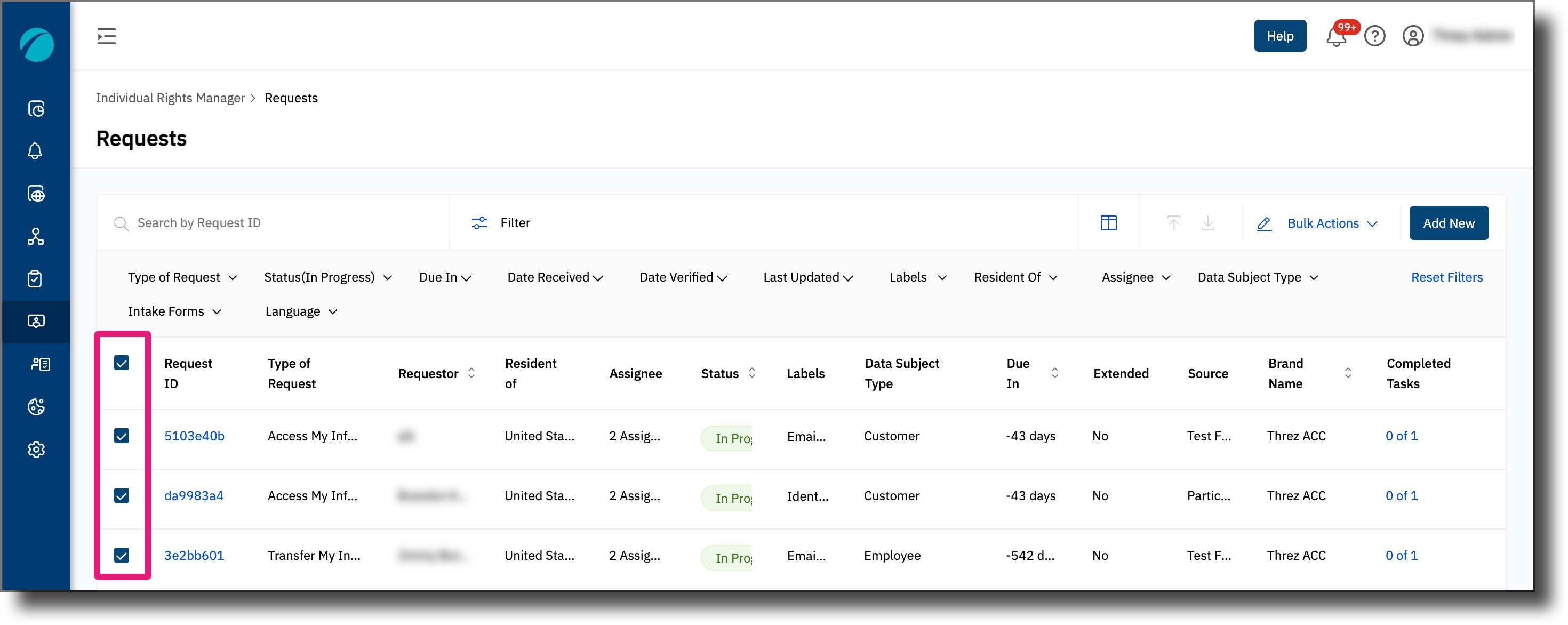 Bulk Actions – TrustArc
